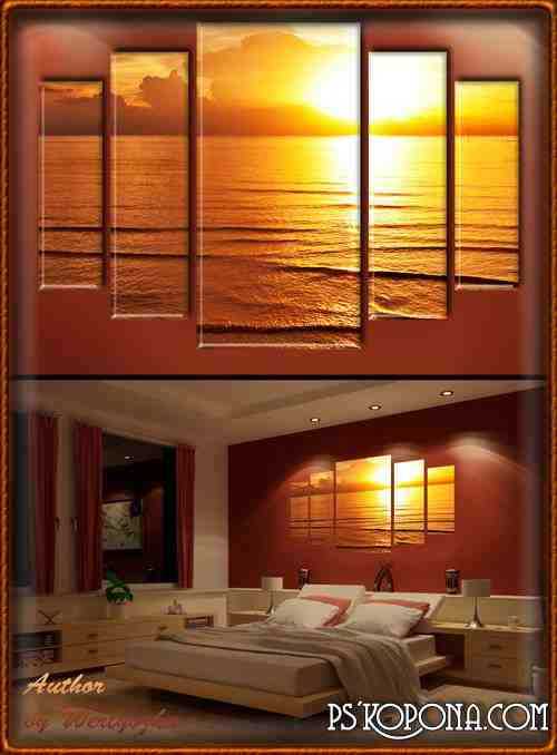 Polyptych in psd format - Landscapes, sea, sunset at sea