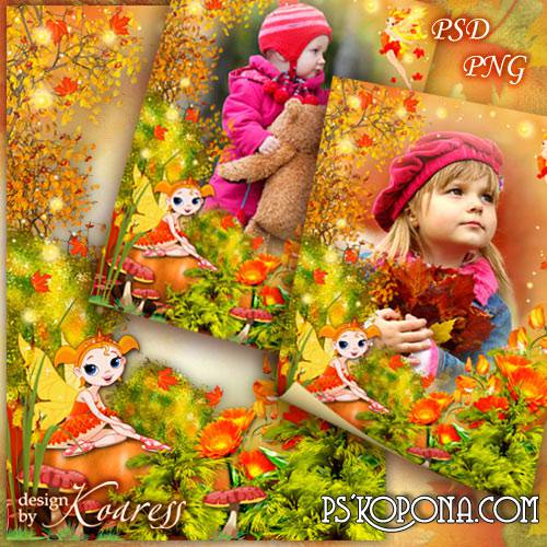 Children frame with fairies - Golden autumn, fairy autumn. Transparent ...