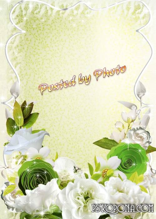 Free wedding png frame photo frame psd wedding white roses - Free download