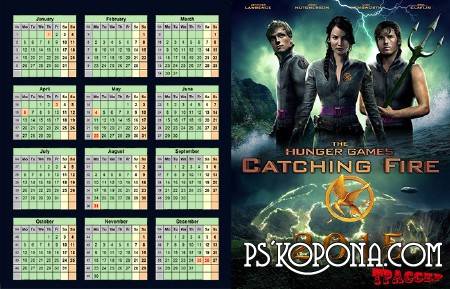 Calendar 2015 – The Hunger Games: Catching Fire. Calendar for Photoshop.