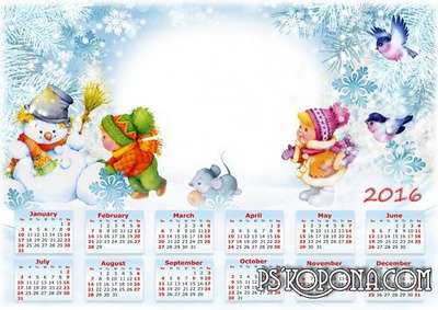 Winter PNG calendar for kids and baby pictures with snowman, bear and ...
