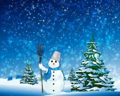 Free PSD template - cheerful snowmen snow Christmas tree