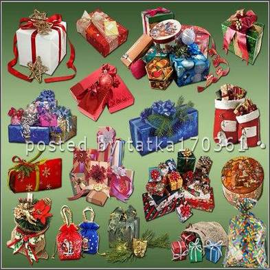 Новогодние подарки на прозрачном фоне