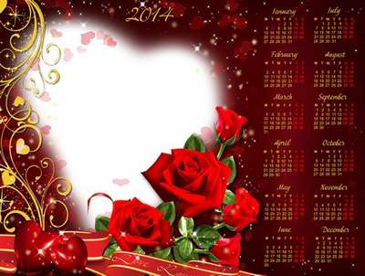 Set of romantic calendar-photoframe template psd png 2014 and greeting ...