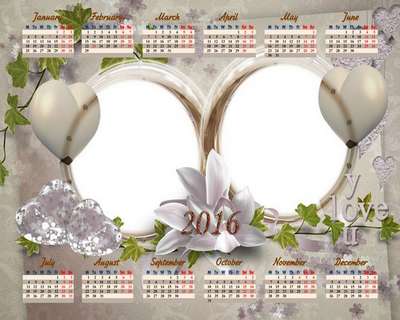2016 Love calendar psd with frame (can insert 2 photo) for white ...