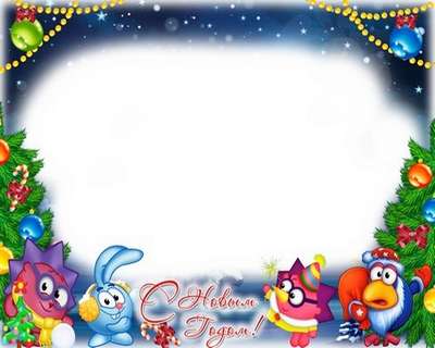 New Years baby photo frame psd with cartoon characters - Free download