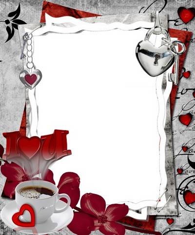 Love Photoshop Frame template in psd format with hearts and gift