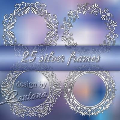 5 PNG, marcos decorativos de plata png