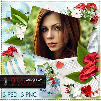 Spring Flowering, 6 Photo frames PNG