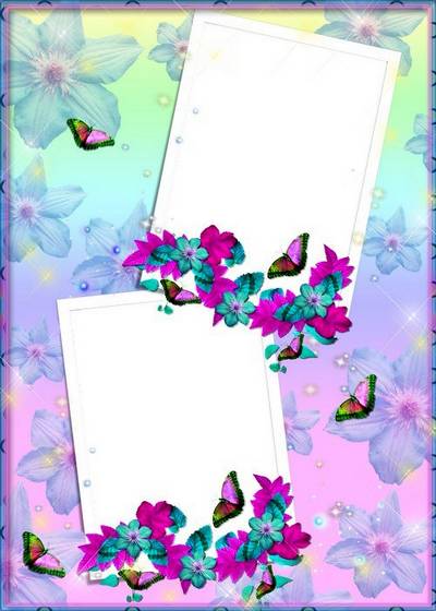 Floral frame for two photos - Wonderful flowers clematis. Transparent ...