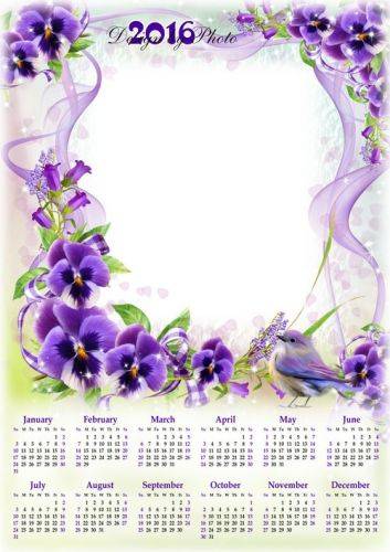 PSD Calendar layer photoshop with beautiful spring flowers violet 2016 ...