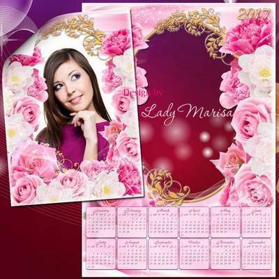 Set: PSD Calendar 2016, 2017, you can insert photos, pink style with ...