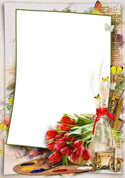 Spring frame template with flowers and butterflies - PSD 4 PNG Frames