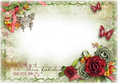 Vintage Photoshop frame PSD template with flowers and butterflies ...