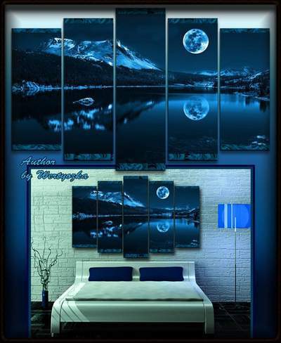 Night, moon, mountains, lake, landscape - Polyptych in psd format ...