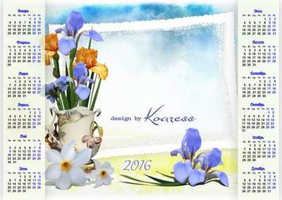 Photoshop Calendar PSD template 2016 with frame for photo - Flowers ...