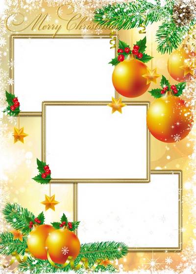 Frame for Photoshop - Christmas tree with gold balls
