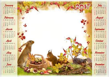 2017 Autumn Calendar-frame download (free psd). Calendar for Photoshop.