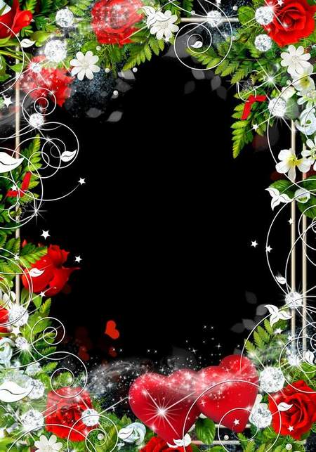 A romantic frame is decorated with red roses - Two lovers heart