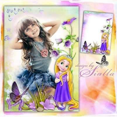 Photoshop frame psd for kids photos with cartoon characters Rapunzel ...