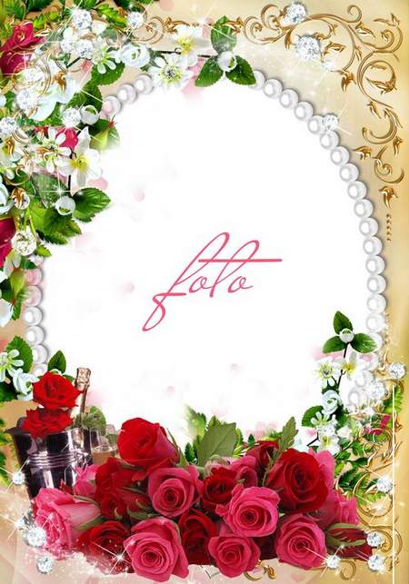 Flower frame psd for photo with champagne - Amid lush roses ( free ...