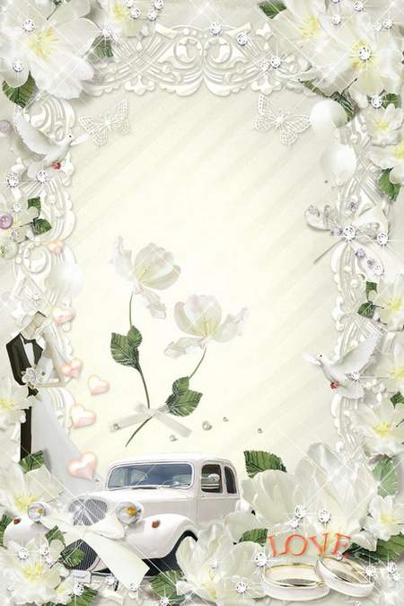 Wedding Frame psd with white flowers and doves ( free photo frame psd ...
