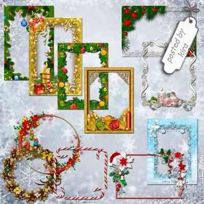 A set of photo frames - silver glitter snowflakes