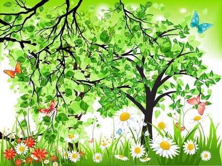 Nature psd, painted meadow with flowers and butterflies ( free psd file ...