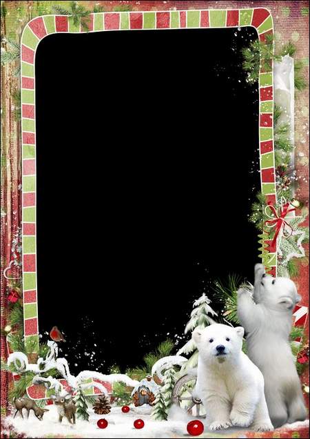 Winter photo frame template - Polar bear in the winter forest ( free ...