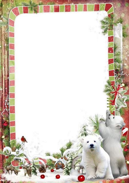 Winter photo frame template - Polar bear in the winter forest ( free ...