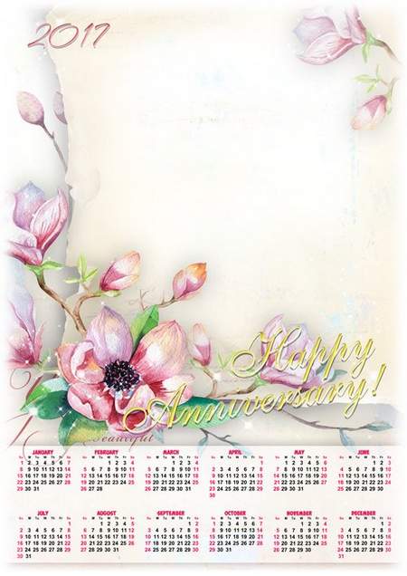2017 Calendar psd with charming flowers ( free calendar psd, free ...