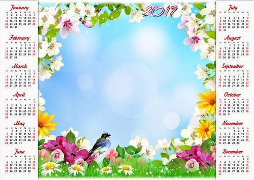 Spring calendar frame for 2017 with bird and flowers ( free calendar ...