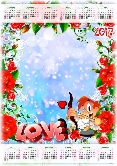 Love calendar psd for 2017 ( free calendar frame psd, free download )