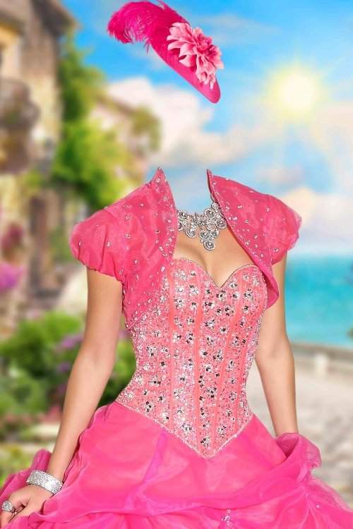 Photoshop Template - Lady in pink dress on quay