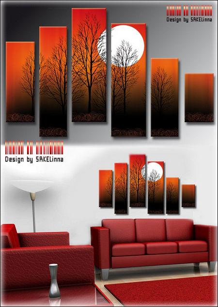 Polyptych psd download - Modular painting Trees and moon