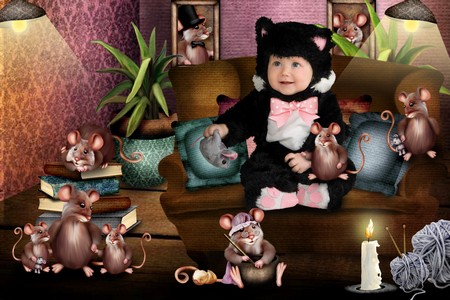psd template for Photoshop - Kitten and little mice ( free baby psd ...