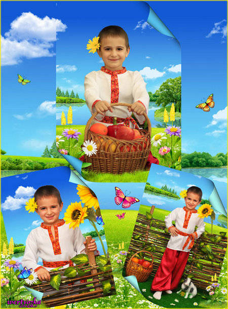 Childs psd template - Boy with the basket of apples and wonderful ...