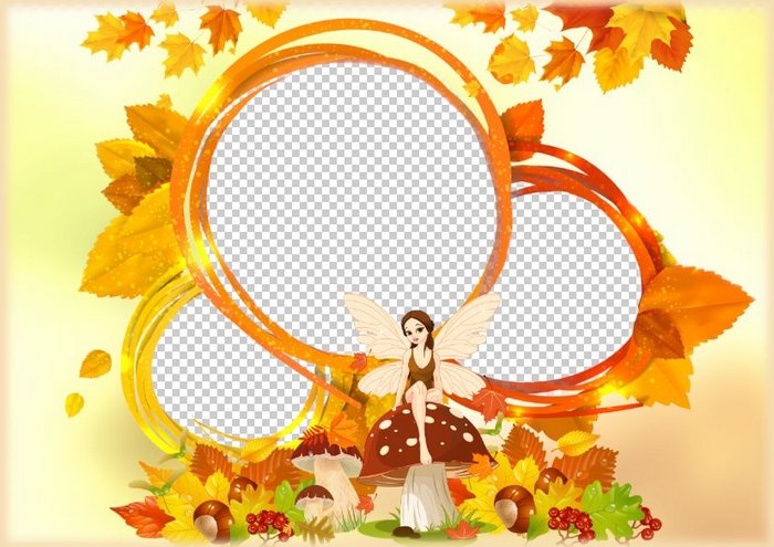 Autumn Frame for 3 photo, PSD, PNG, download