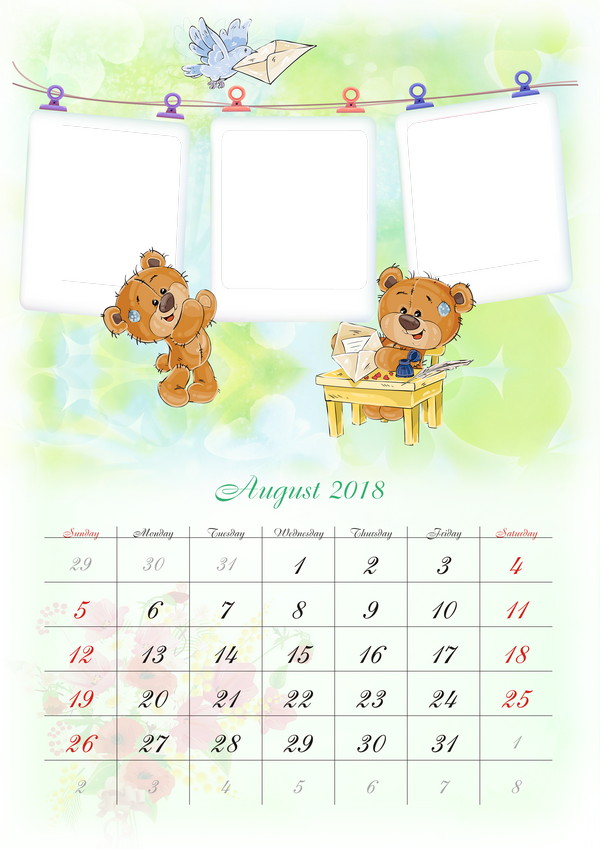 Loose leaf calendar 2018 - Cute Teddy Bears