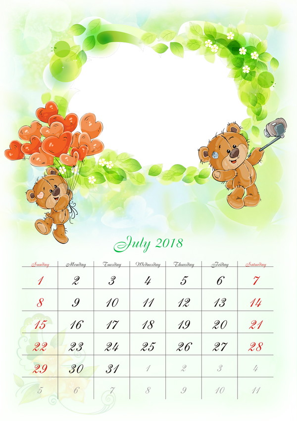 Loose leaf calendar 2018 - Cute Teddy Bears