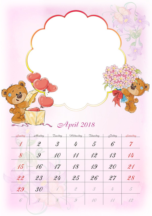 Loose leaf calendar 2018 - Cute Teddy Bears