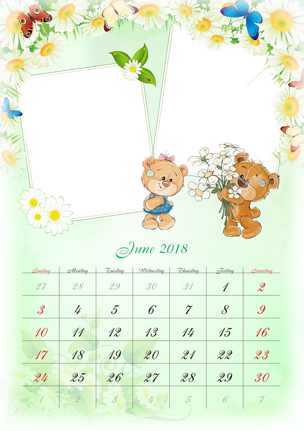 Loose leaf calendar 2018 - Cute Teddy Bears