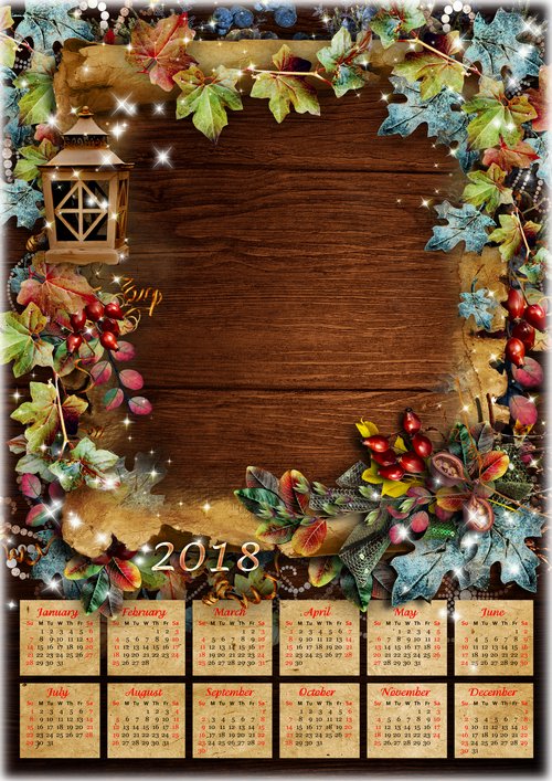 Romantic calendar with frame for photo 2018 - The magic of autumn ( PSD ...