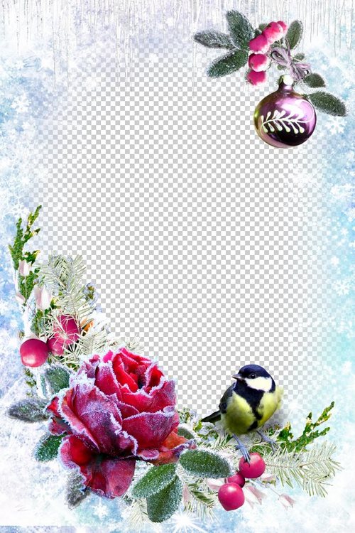 New year photo frame PSD and PNG - Among winter landscape
