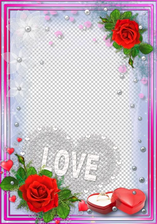 Red rose, love and heart - Free PSD Love frame PNG image