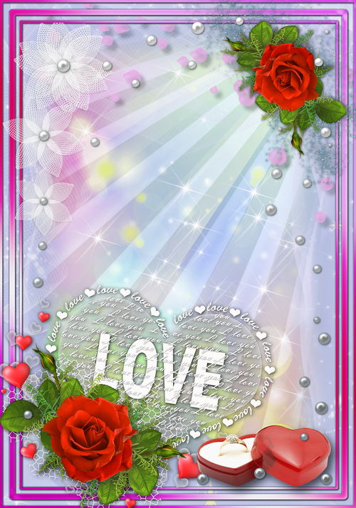 Red rose, love and heart - Free PSD Love frame PNG image