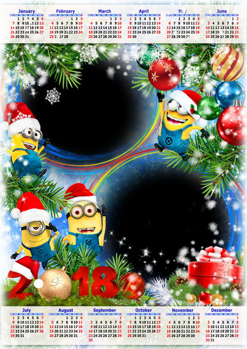 Minions Calendar PSD Template 2018 - Mischievous Minions