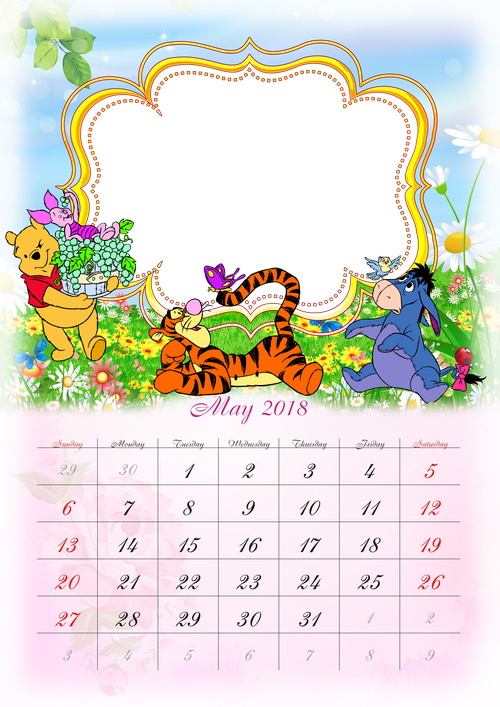 Loose-leaf Calendar 2018 Disney Cartoon - Winnie the Pooh ( 12 PSD ...