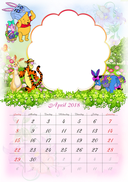Loose-leaf Calendar 2018 Disney Cartoon - Winnie the Pooh ( 12 PSD ...