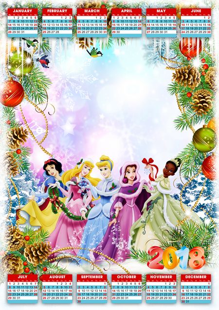 Disney Princesses Calendar 2018 ( PSD | PNG )
